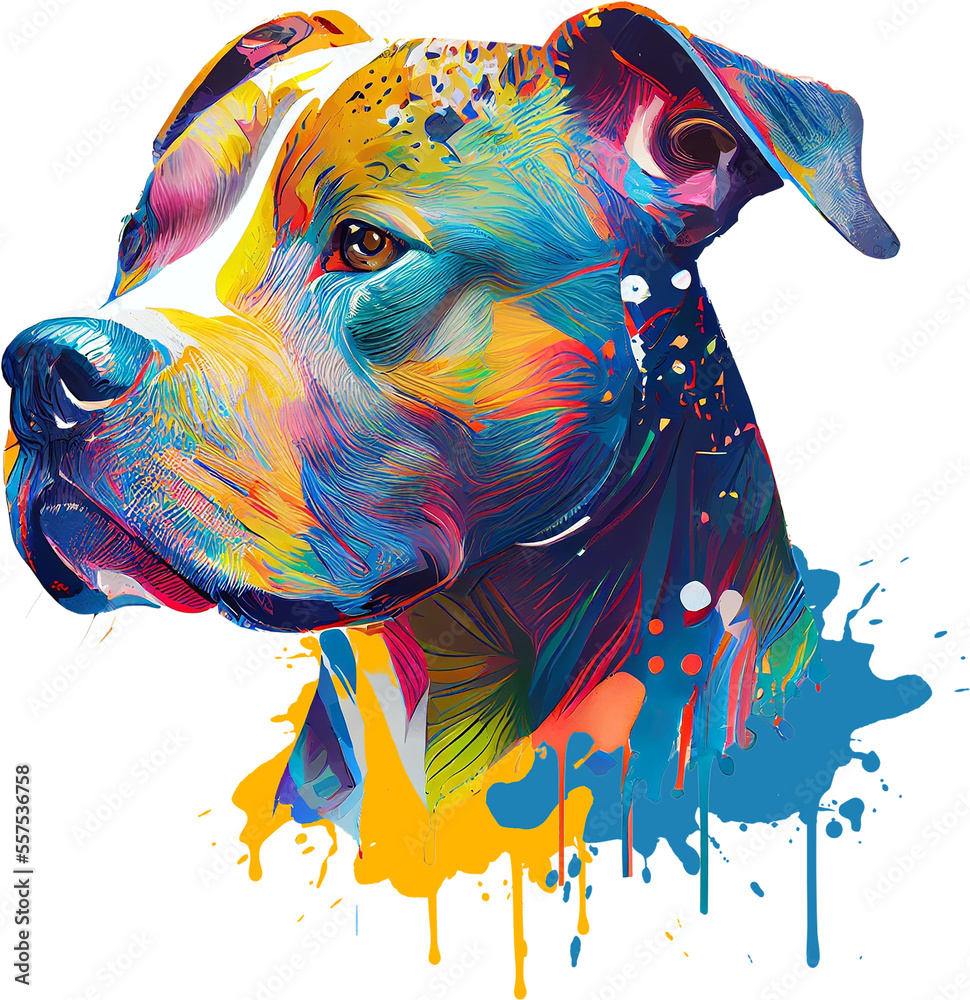 Colorful pitbull with paint splashes Stock Illustration | Adobe Stock