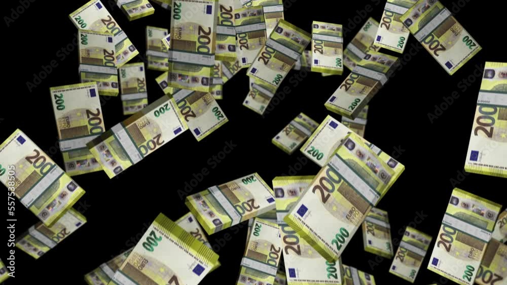 Euro 200 EUR banknote packs falling loop. European Union money note ...