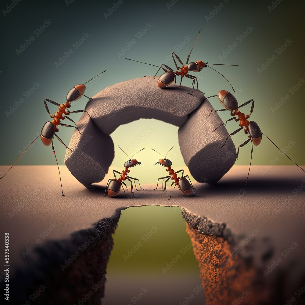 Ant action standing.Ant bridge unity team,Concept team work together ...