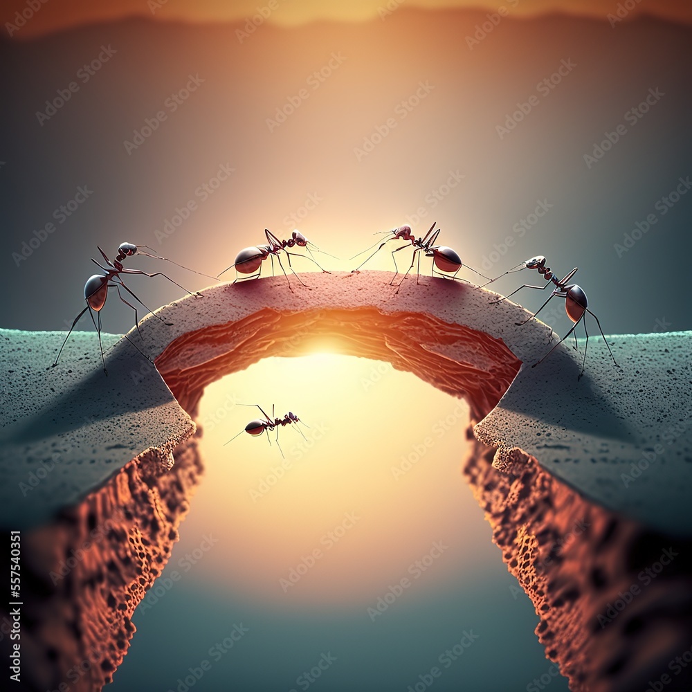 Ant action standing.Ant bridge unity team,Concept team work together ...