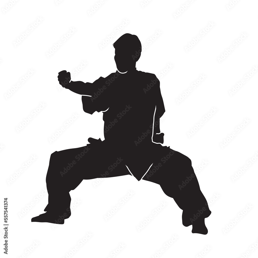 Chinese martial arts kung fu man standing posing silhouette vector ...