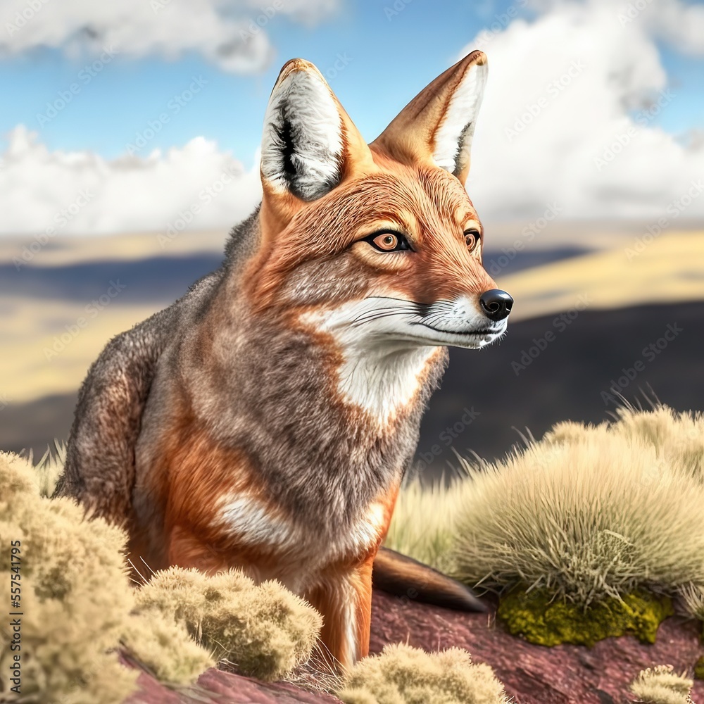 very rare endemic ethiopian wolf, Canis simensis, Sanetti Plateau in ...