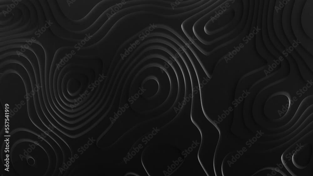 3d animation of black and white abstract lines with random moves. Map ...