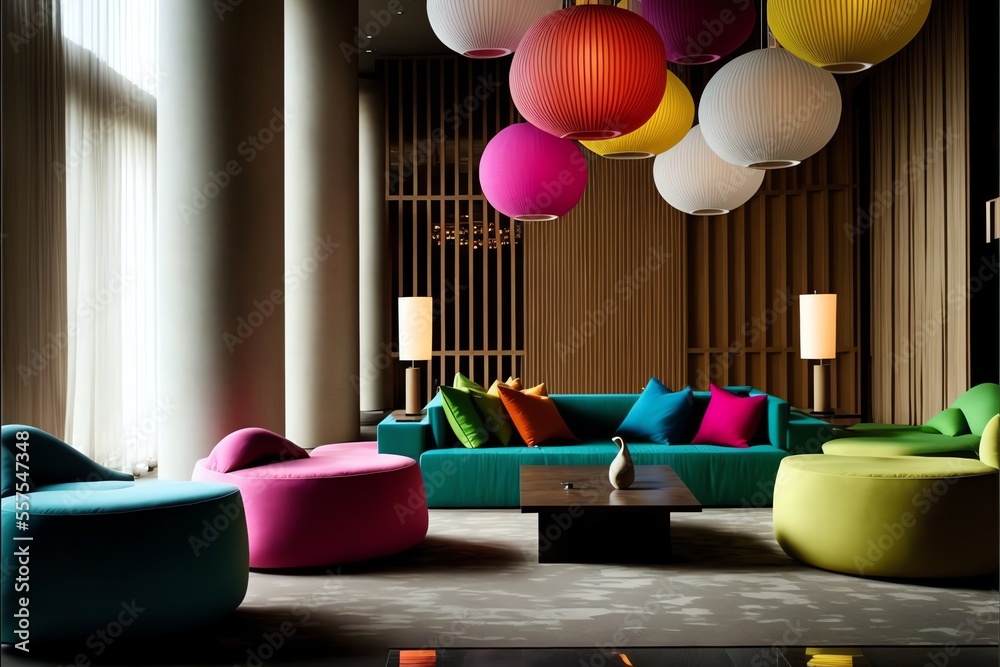 interior of a hotel room, 3d render modern hotel lobby interior ...