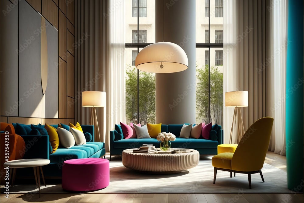 interior of a hotel room, 3d render modern hotel lobby interior ...