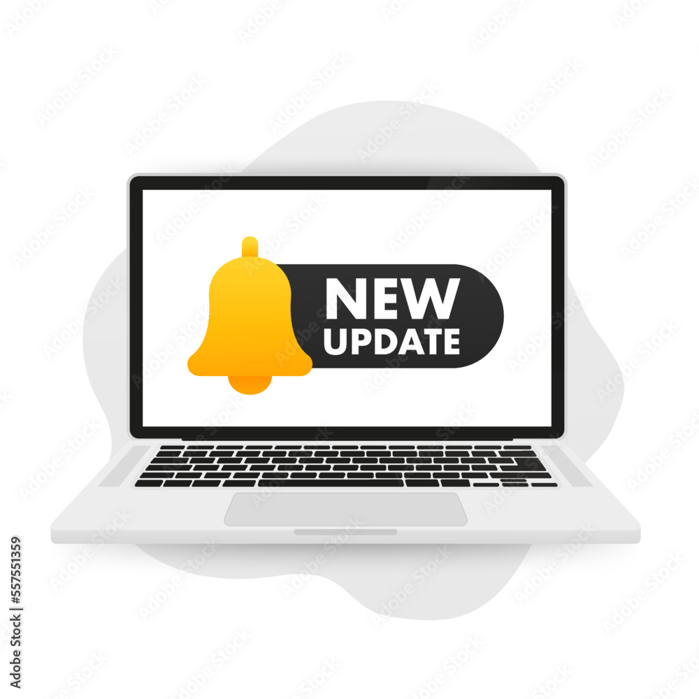 Round label with text, new update. New update with bell. Modern ...