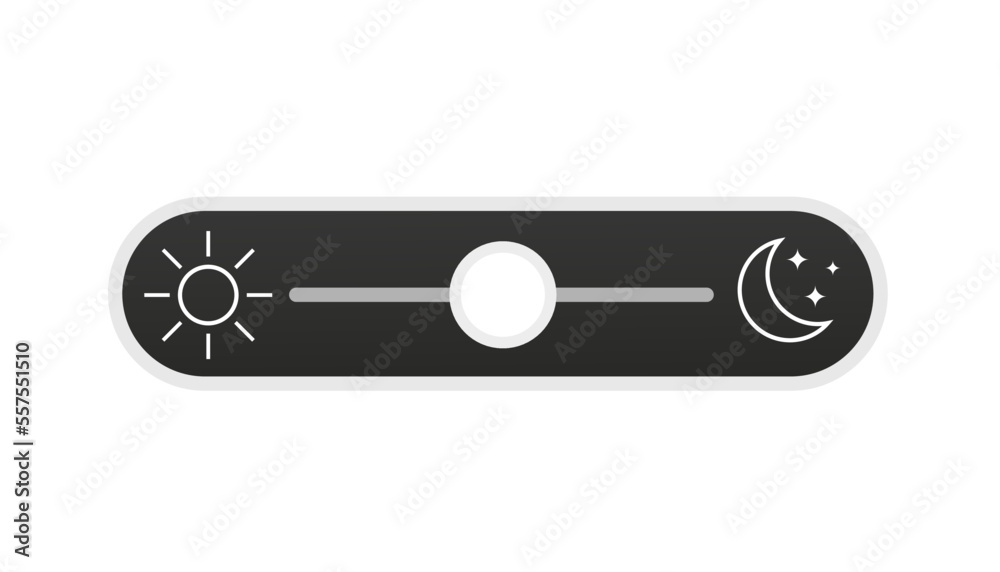 On and Off toggle switch buttons. Light and Dark Buttons. Day night switch. Gadget interface ...
