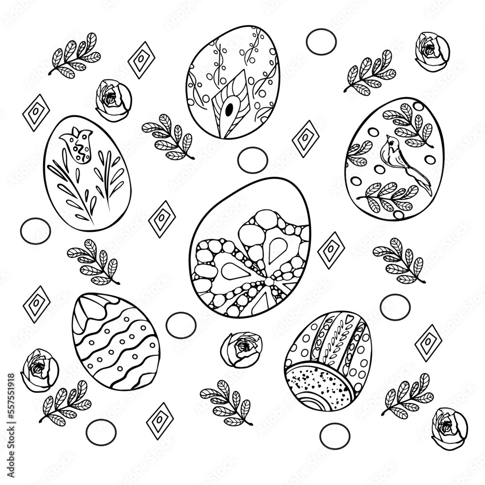 Spring Easter background with creative cute bunny. Black and white ...