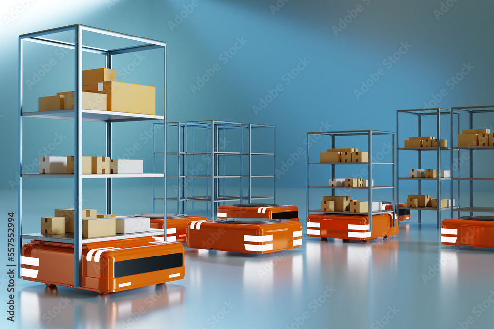 AMR technology. Warehouse robots transport boxes. Automation of ... AMR technology. Warehouse robots transport boxes. Automation of ...