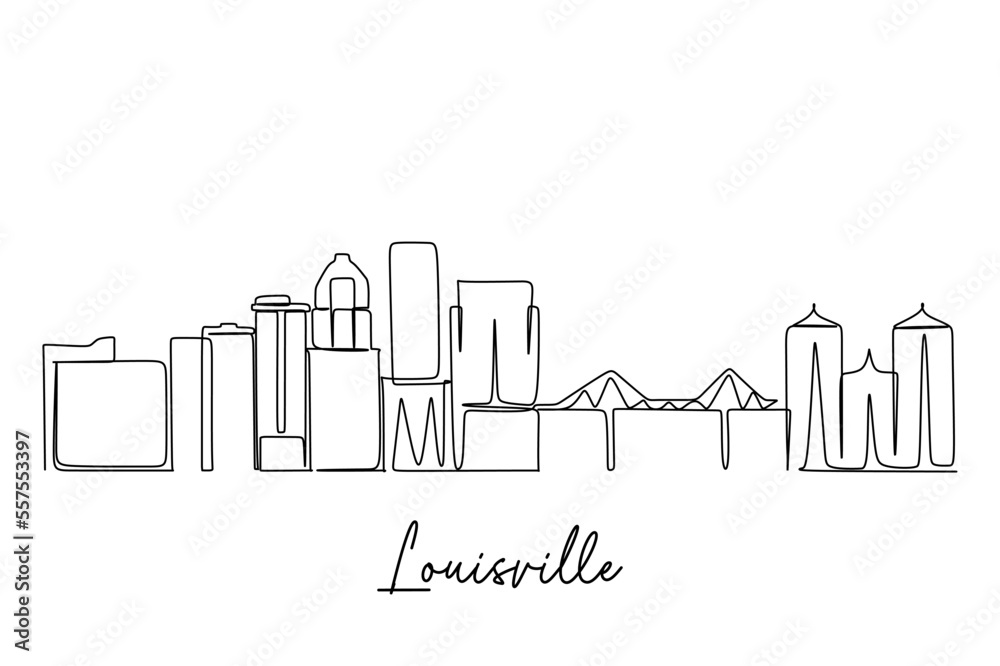 Louisville skyline drawing. Continuous single line art of famous city ...