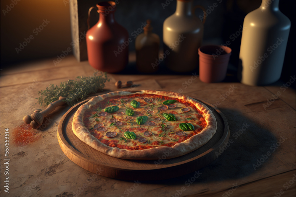 Italian pizza with mushrooms and tomatoes | Hyper realistic 3d pizza on ...