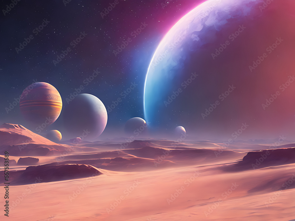 Paisaje espacial con múltiples planetas gaseosos y rocosos en el ...