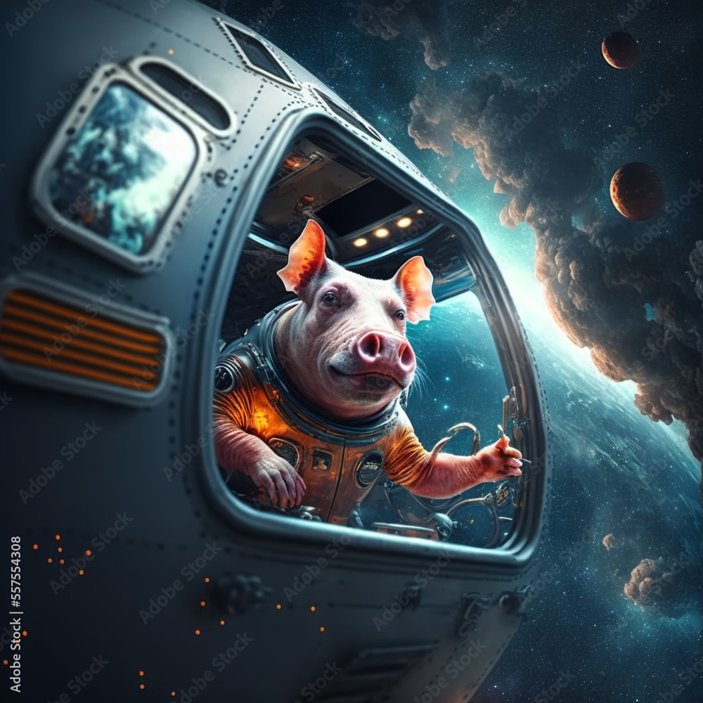 pig astronaut in space galaxy Stock Illustration | Adobe Stock