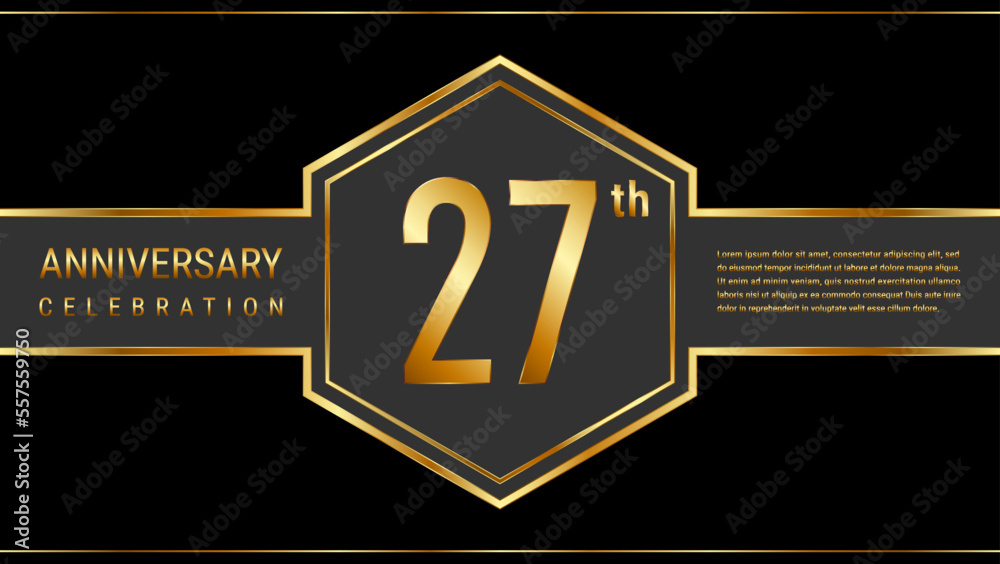27 year anniversary template design with golden text. Vector Template ...