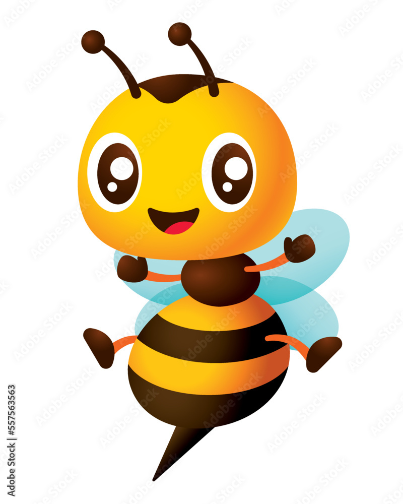 Vetor de Cartoon cute bee character open arms and legs wider with ...