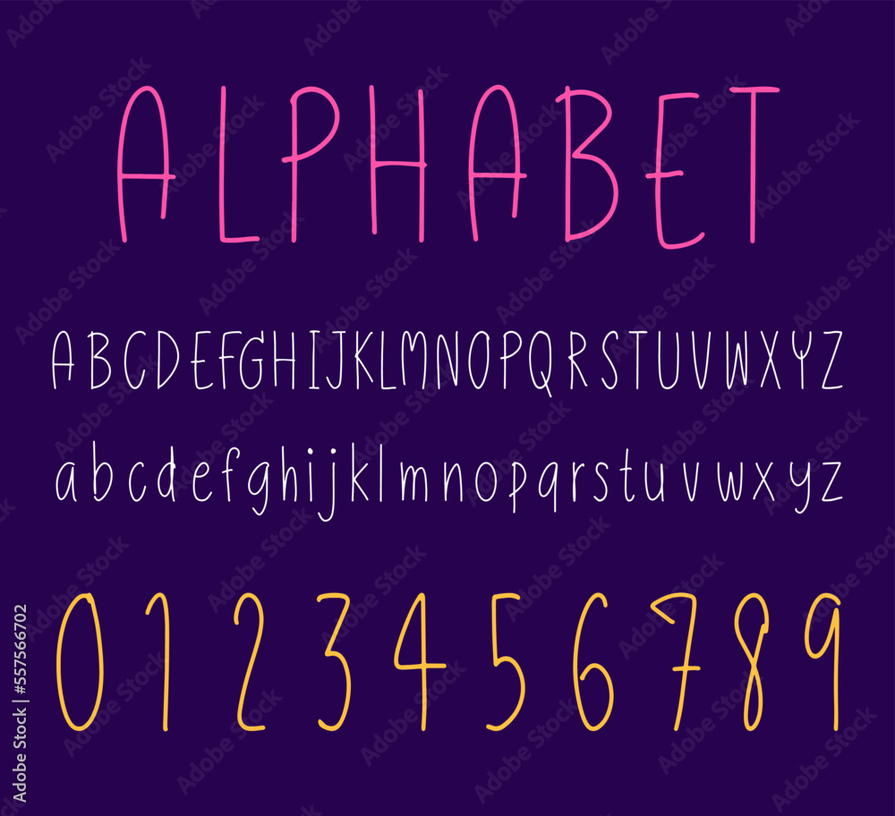 Alphabet letter and number hand writing set font vector and ...
