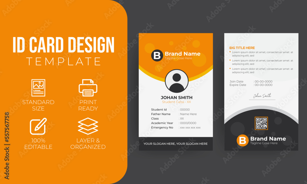 School or college Id card design template. Identity badge with photo ...