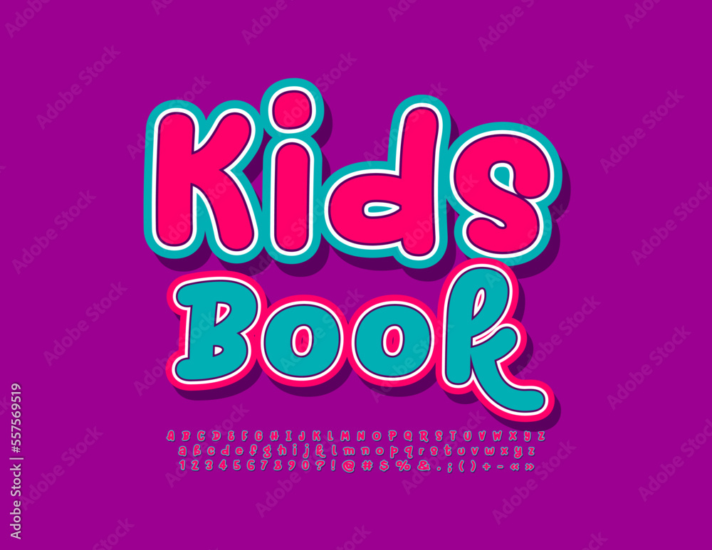 Vector stylish Emblem Kids Book. Handwritten Colorful Font. Bright ...