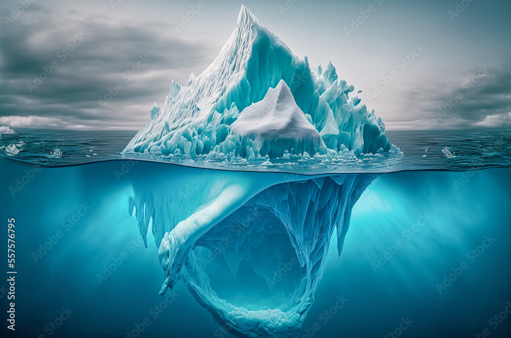 Iceberg With Above And Underwater View in the ocean. Affected by ...