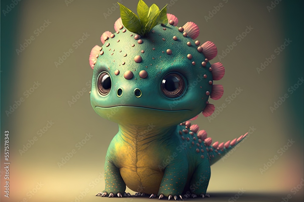 Cute kawaii dinosaur cartoon with big eyes Stock Illustration | Adobe Stock