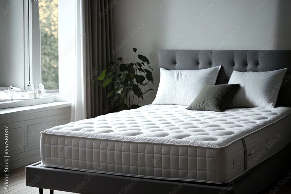 a comfortable bed in the room with a fresh mattress. Suitable sleep ...