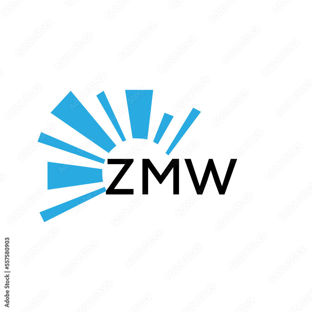 ZMW letter logo. ZMW blue image on white background and black letter ...