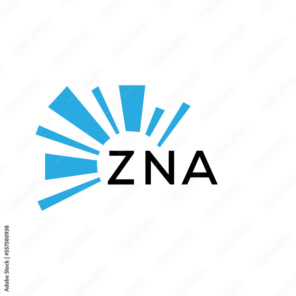 ZNA letter logo. ZNA blue image on white background and black letter ...