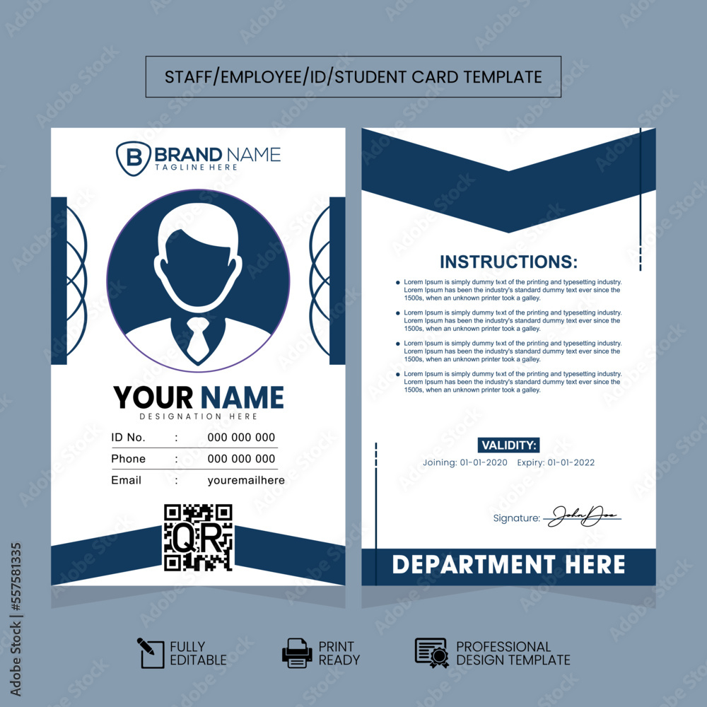 Clean and Simple ID Card Design Template. Simple Business ID Card Design Template, Clean and ...