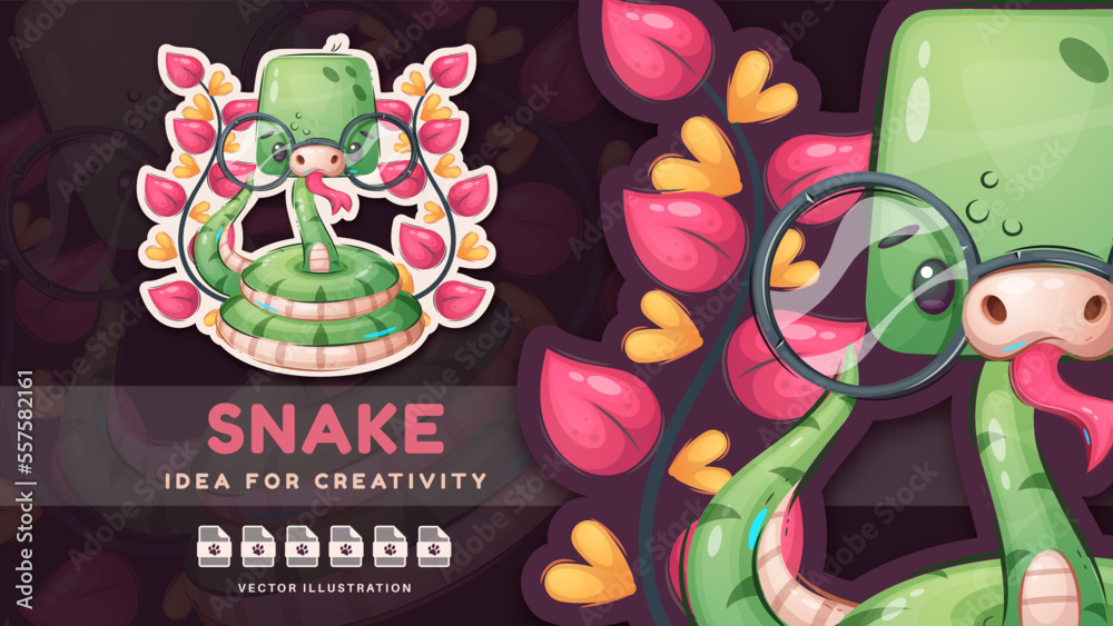 Sticker cartoon character adorable snake, pretty animal idea for print ...