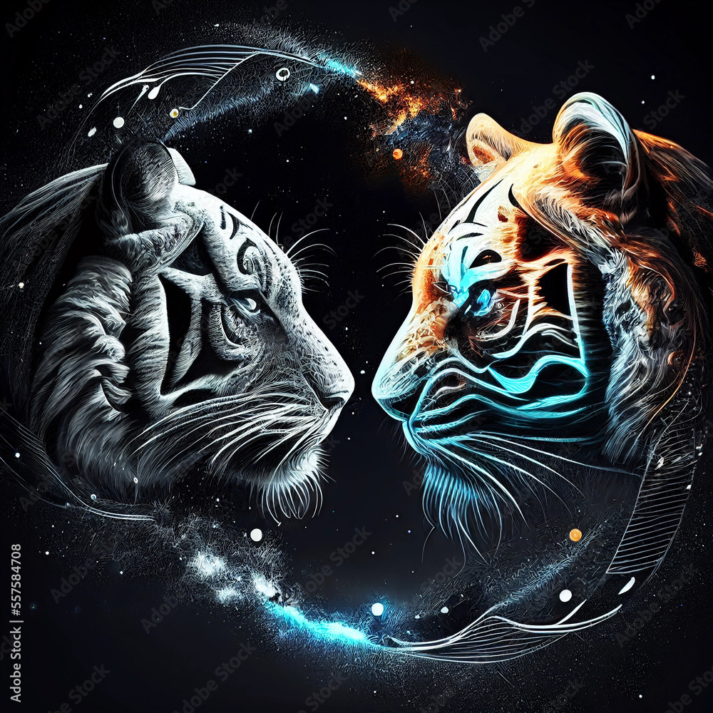 gemini sign, zodiac sign, gemini, cosmos, 3d, two tigers, tiger ...