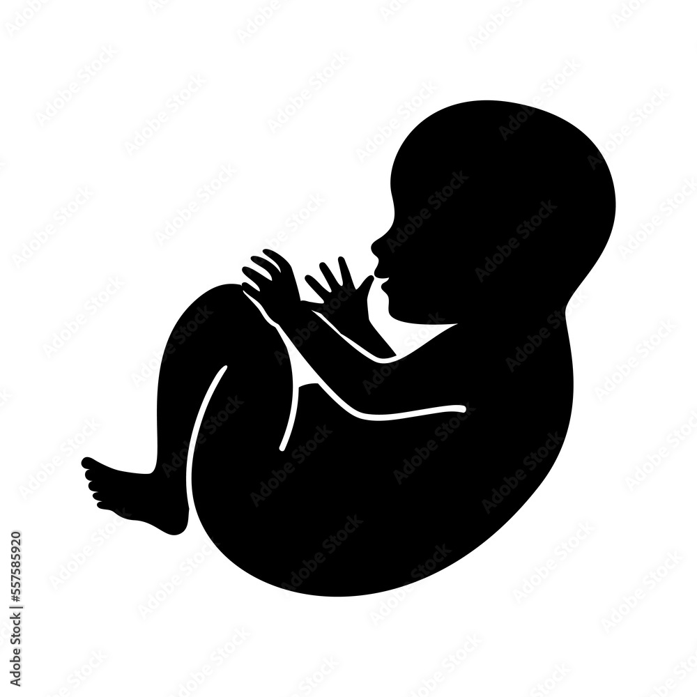 Cute baby newborn from profile black silhouette icon vector. Baby in ...