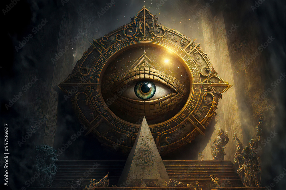 Esoteric Background with an All Seeing Eye Gate and a Pyramid made with ...