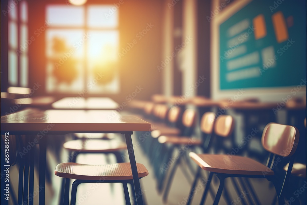 Back to school concept. Classroom in blur background without young ...