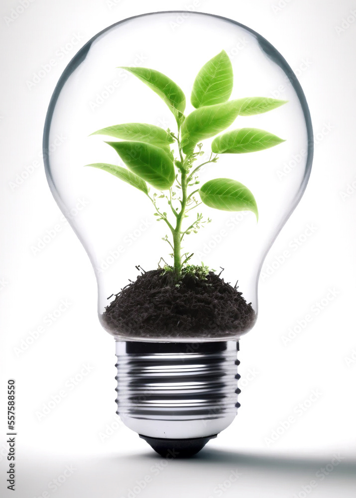 light bulb with small plant inside, transparent background, Concept of ...