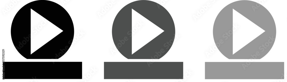 Live video streaming, black and gray play button shapes. Round ...