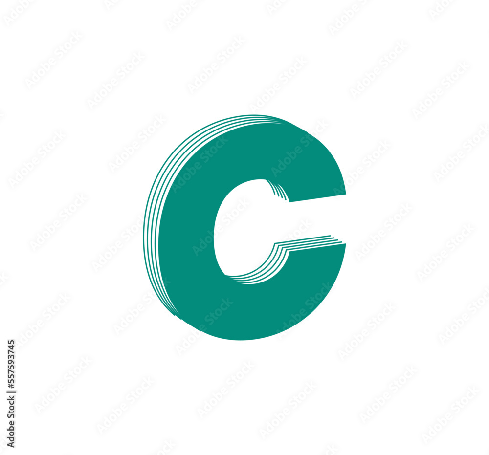 3D Linear modern logo of letter C. Number in the form of a line strip ...