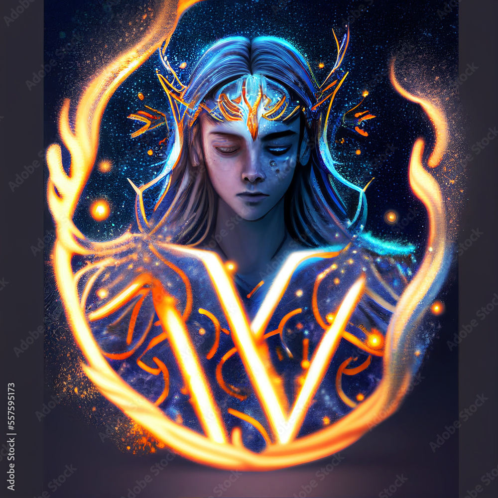 Virgo sign, zodiac, cosmos, virgin,letra v,v, 3d, neon, generated by AI ...