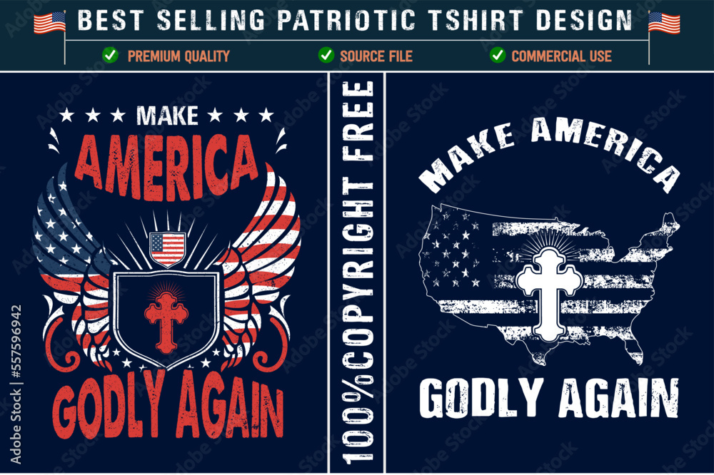 Make america godly again christian t-shirt design with usa grunge flag ...