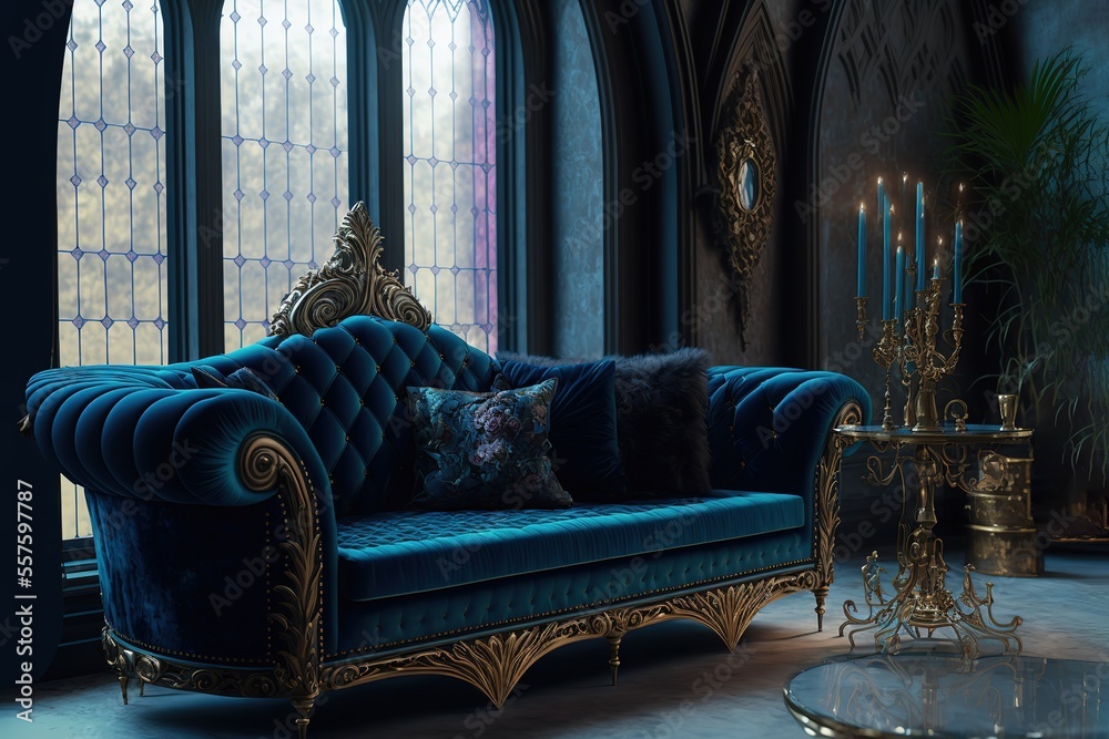 interior design of Gothic architecture living room, vintage sofa ...