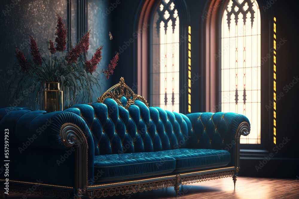 interior design of Gothic architecture living room, vintage sofa ...