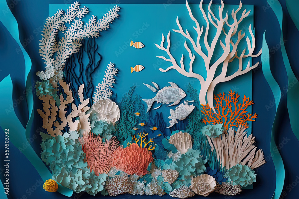 DIY paper collage with a backdrop of the ocean. Generative AI Stock ...