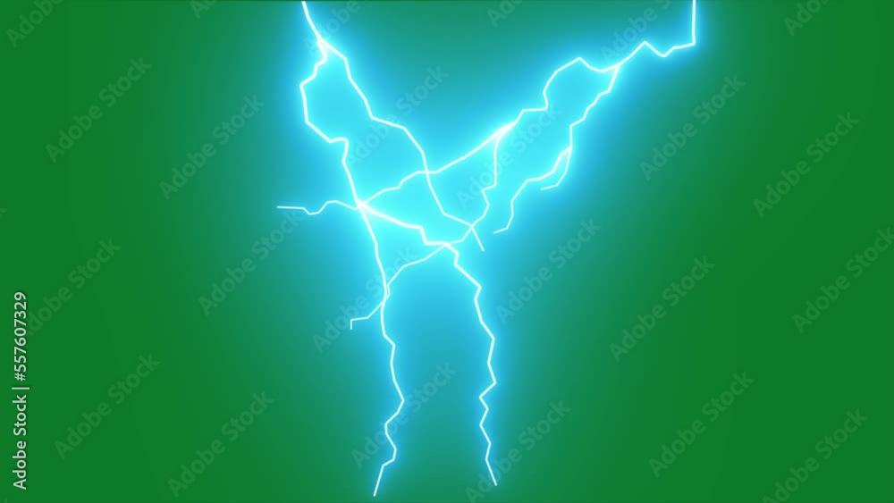Realistic Lightning Strike On Green Screen Background , Blue Lightning ...