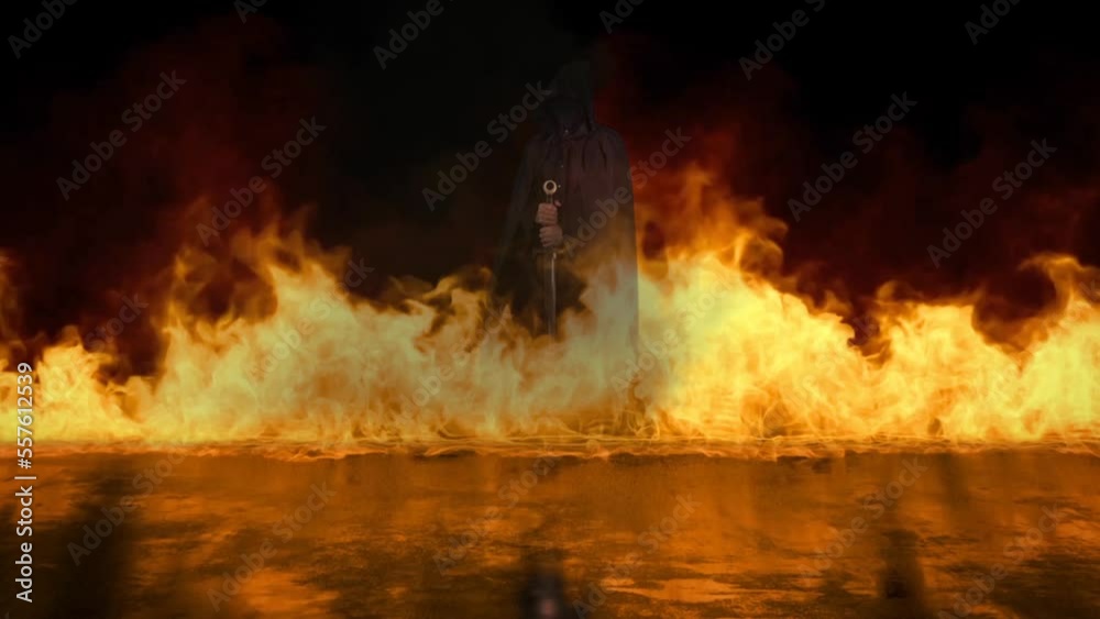 Dark Figure with Sword in Reflective Blaze 4K features a dark figure ...