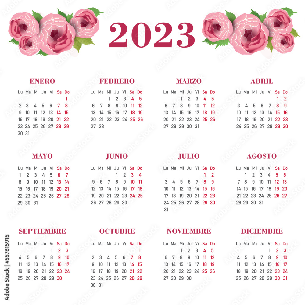 Calendario 2023 Con Flores Espa ol Stock Vector Adobe Stock