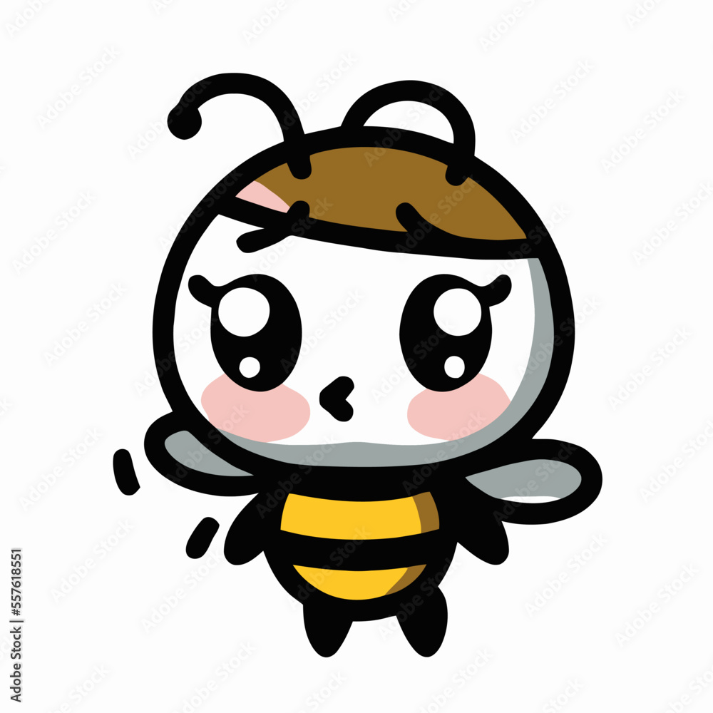 Cute Bee illustration Bee kawaii chibi vector drawing style Bee cartoon ...