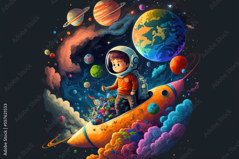 Cartoon kid space explorer. sketch art for artist creativity and inspiration. generative AI ...