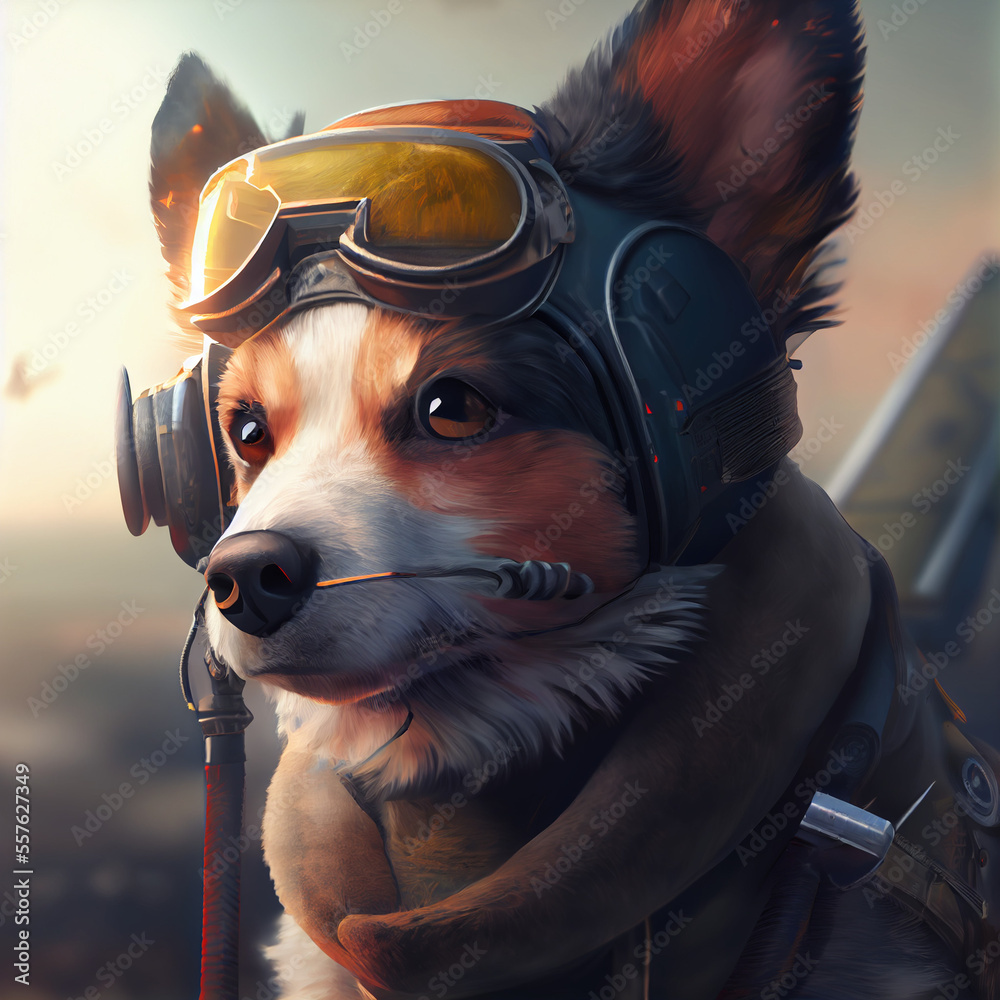 Cute Dog Portrait Wearing Jet Fighter Pilot Helmet created with ...