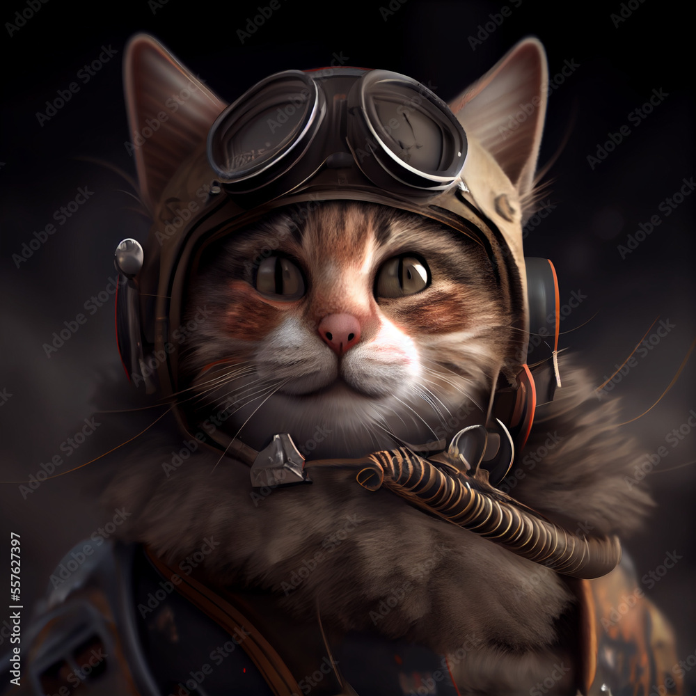 Cute Cat Face Pose Wearing Jet Fighter Pilot Helmet created with ...