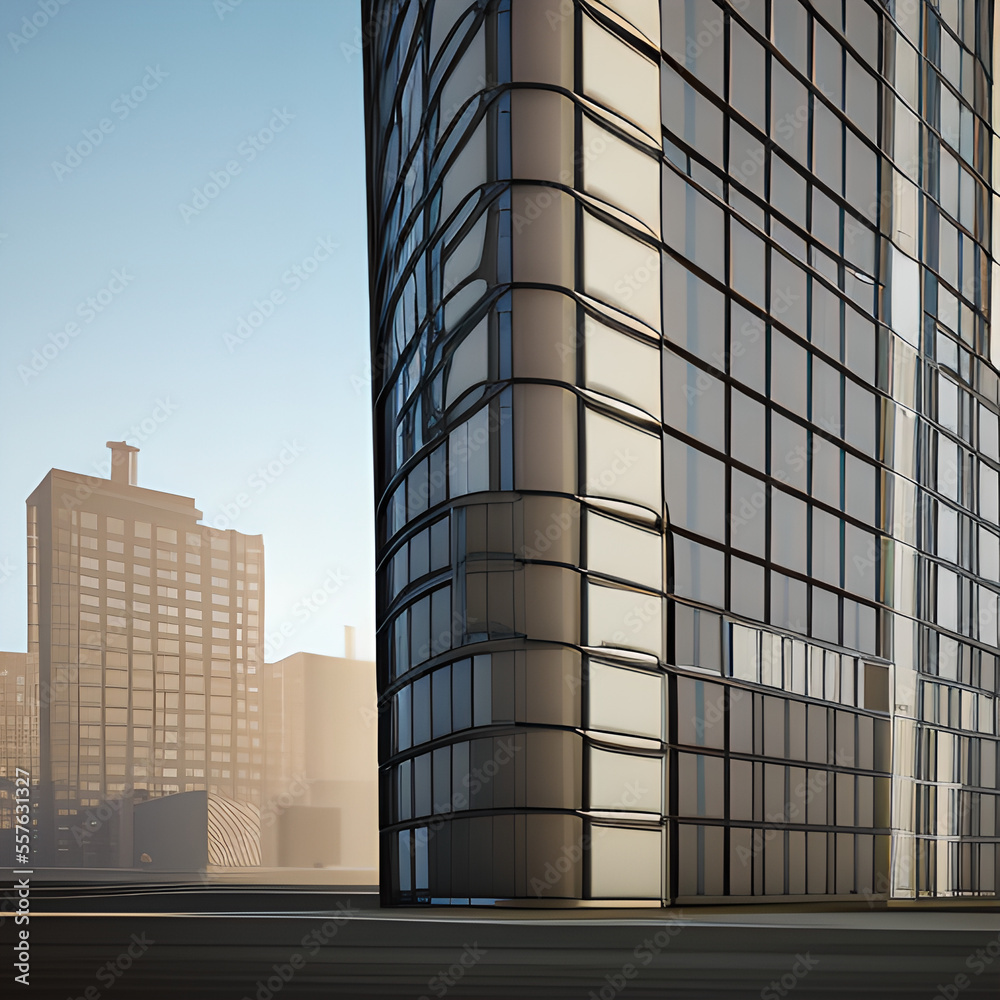 elevation of building, metallic exoskeleton on side of the building ...