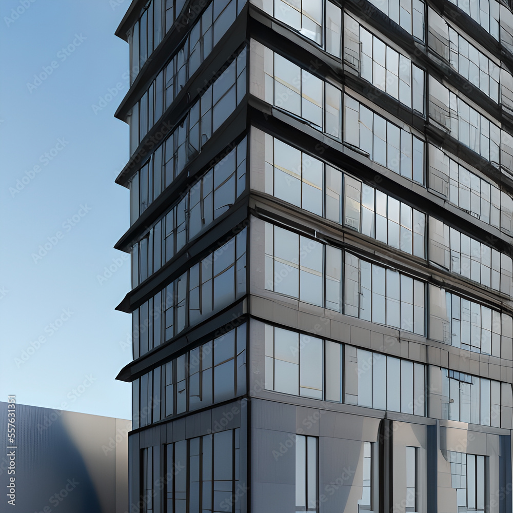 elevation of building, metallic exoskeleton on side of the building ...